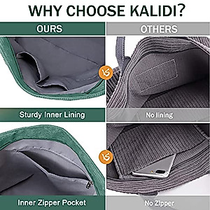KALIDI Corduroy Tote Bag, Zipper Messenger Bag Shoulder Hobo Anti Splash Crossbody Bag Casual Work Shopping Women Frost Green