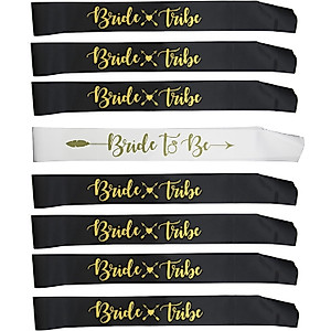 Set Bachelorette Party Decorations:1 Bride to Be Sash and 7 Bride Tribe Sashes, Bridal Shower Decorations, Wedding Party Favors (Black 8 Pcs) - Bridal Shower Supplies 8pcs - Bridal Shower Party 8pcs