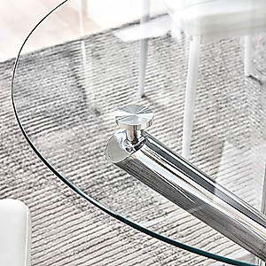 Dining Table with Chairs Set,4HOMART YVONNE&F.L.A.M. 5PCS Round Glass Table Set Modern Tempered Glass Top Table with 4 PU Leather Chairs Dining Room Furniture