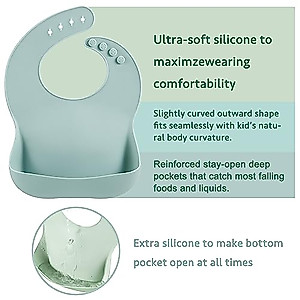 PandaEar 3 Pack Silicone Baby Bibs for Boys Girls| Waterproof Toddler Bibs| Adjustable Unisex Baby Bibs for Eating| BPA Free Soft Durable Silicone Bibs with Large Food Catcher