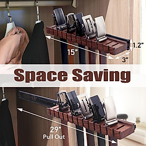 Black Walnut Wood Belt Rack with Slide, Belt Hanger for Closet, Belt and Tie Storage Organizer, Space Saving Wooden Belt Holder, Gift Idea for Husband and Father’s Day