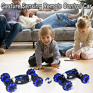 kisportee Gesture Sensing RC Stunt Car with Light & Music, Boys Toys Age 6-8-12, 4WD Hand Controlled Remote Control Car, Drift Twist Car, Birthday Gift for Boy Kid Age 6 7 8 9 10 11 12 Year Old (Blue)