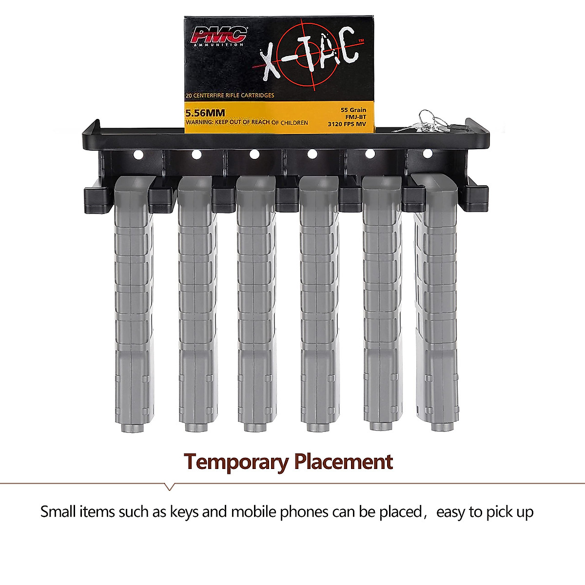 Adoreal Solid ABS Standard Magazine Rack Wall Mount with Storage Shelf, ABS 6 Standard Double Stack Mag Rack Wall Mount