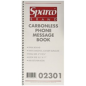 Sparco Telephone Message Book, 400 Sets, 5-1/4 x 11 Inches Sheet, White (SPR02301)