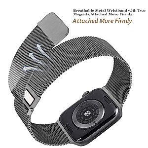 [2 PACK] Metal Stainless Steel Bands Compatible with Apple Watch Bands Series 8 7 6 5 4 3 2 1 SE 42mm 44mm 45mm, Mesh Loop Magnetic Milanese Strap for iWatch Bands (Black & Graphite)