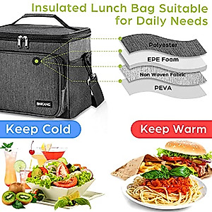 Insulated Lunch Bag Reusable Large Lunch Box for Men/Women, Leakproof Cooler Tote Portable Lunch Bag with Adjustable Shoulder Strap (Dark Grey)