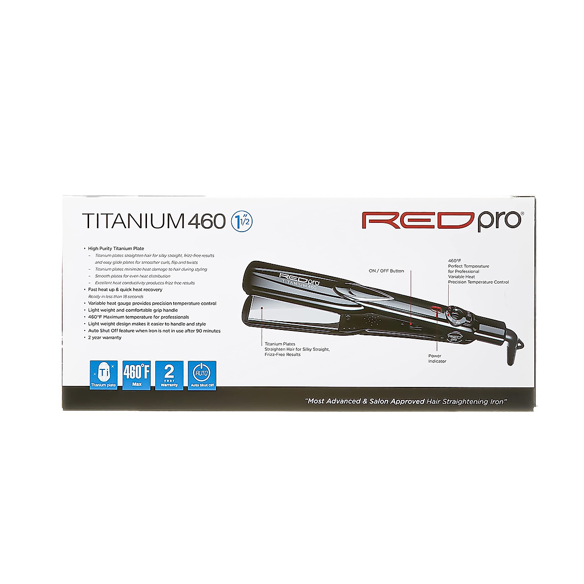 RED by KISS Pro Titanium 1 1/2 Inch Flat Iron Heats Up to 460°F Silky Straight, Frizz-Free Results
