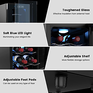 Mojgar 6 Bottle Wine Cooler, Freestanding Small Wine Fridge with 46-66℉ Digital Temperature Control Thermoelectric Wine Cooler, Countertop Wine Cooler for Wine Enthusiasts, 16L Wine Refrigerator