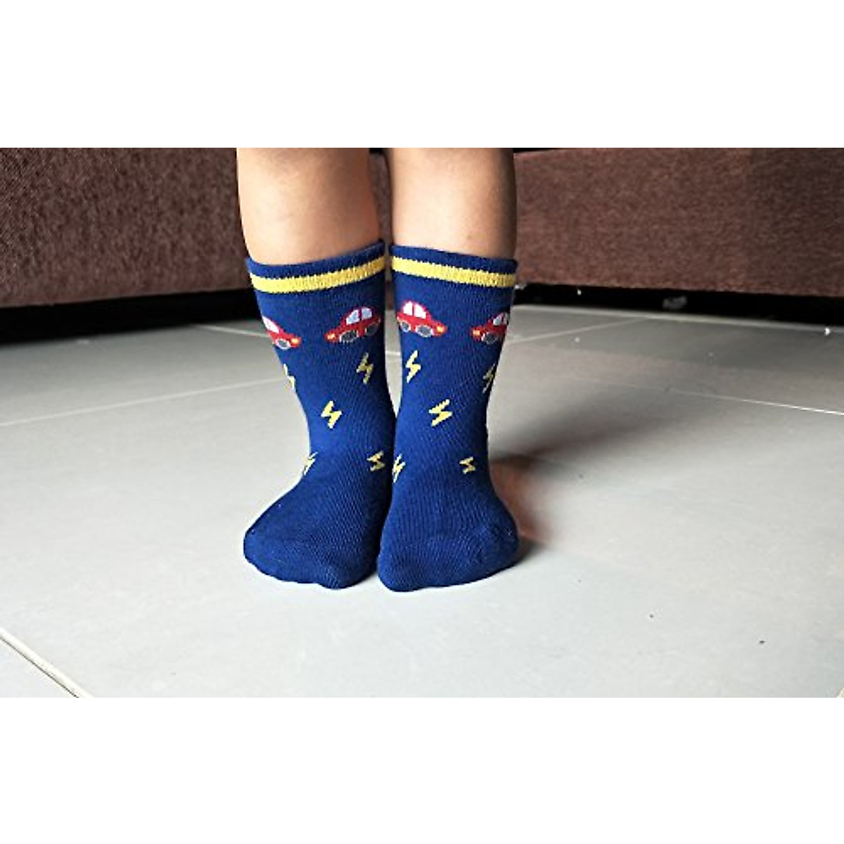 RATIVE Anti Skid Non Slip Slipper Cotton Crew Dress Socks With Grips For Baby Walker Toddlers Kids Boys 2T 3T (1-3T, 12-pairs/RB-71112)