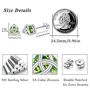 Celtic Peridot Green Earrings Sterling Silver Augest Birthstone Studs Earrings Celtic Jewelry Gifts Celtic Knot Earrings for Women Wife Birthday
