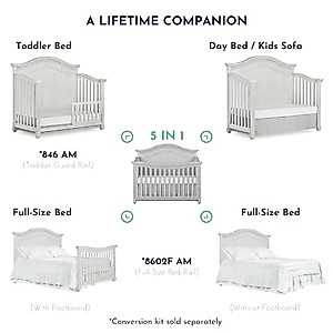Evolur Madison 5-In-1 Curved Top Convertible Crib In Antique Grey Mist, Features 3 Mattress Height Settings, Wooden Nursery And Bedroom Furniture, Baby Crib