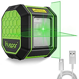 Huepar Green Beam Cross Line Laser Level, Self-Leveling Vertical and Horizontal Line Laser Leveler Tool with Rechargeable Li-ion Battery for Construction, Picture Hanging &Wall Writing Painting-FC011G