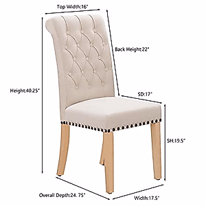 LOULENS Linen Fabric Dining Chairs, Set of 2 Modern Parson Chair, Fashionable Dining Room Chairs with Nailheads Trim, Button Tufting, Solid Wood Legs Living Room Chairs,Beige