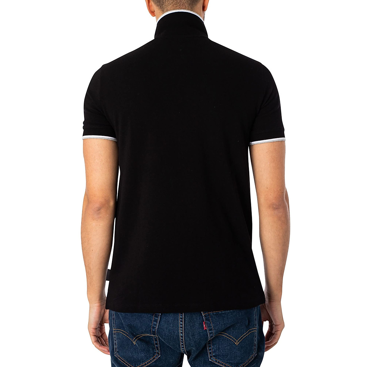 A｜X ARMANI EXCHANGE Mens Short Sleeve Jersey Knit Polo Shirt, Black, Large US