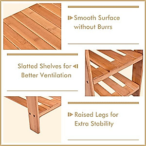 COSTWAY Bamboo Shoe Rack Bench 3-Tier Free Standing Wood Shoe Storage Organizer Shelf Holder Home Entryway Hallway Furniture Eco-Friendly (Natural)