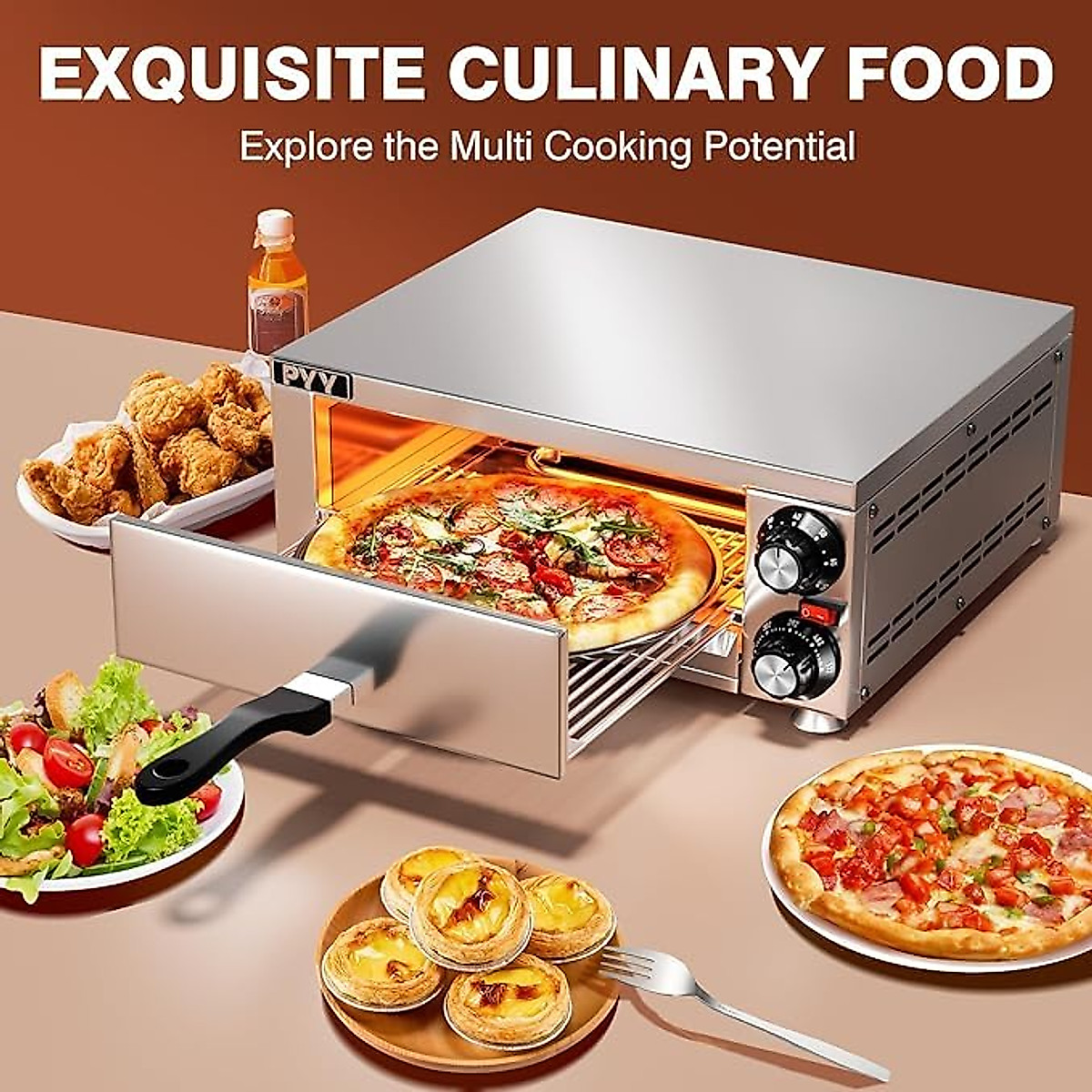 PYY Pizza Oven Indoor Electric Pizza Oven Countertop Commercial Pizza Oven with Crumb Tray Stainless Steel Pizza Maker Machine for Home