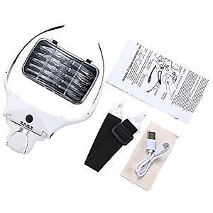 YOCTOSUN Magnifying Glasses with 4 LED Lights, Headband Magnifier with 5 Detachable Lenses 1X, 1.5X, 2X, 2.5X 3.5X -Rechargeable Hands Free Lighted Head Magnifier Glass for Crafts, Cross Stitch, Hobby