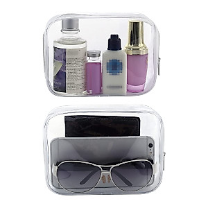 5 Pack Clear Plastic Zippered Toiletry Carry Pouch TSA Approved Toiletry Bag Portable Cosmetic Makeup Bag for Vacation, Bathroom and Organizing (White, Small/Large)