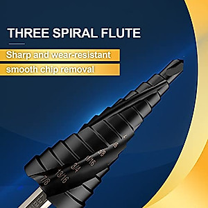 Zaamsoa M35 Step Drill Bit, 3/16”-7/8" Impact Ready Three Spiral Flute Unibit Step Bit, 1/4" Hex Shank Co Drill Bit for Metal, Wood, Multiple Hole Drilling Cone Drill Bits