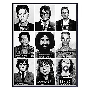 Bowie, Elvis, Johnny Cash, Jerry Garcia, Jimi Hendrix, Mick Jagger, Frank Sinatra, David Crosby, Janice Joplin Musicians Mugshots Photo - LARGE 11x14 - Music Gifts - Wall Art Home Decor Poster Prints