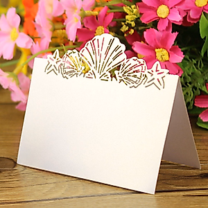 JOYJULY Pack of 50 Beach Themed Wedding Place Card Seashell Table Numbers Name Place Card