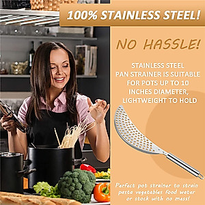 2 PACK Crescent Pot Strainer Stainless Steel Grease Pasta Strainer Insert Drainer with Handheld for Different Pot Pan Kitchen Tool