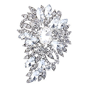 EVER FAITH Women's Austrian Crystal Wedding Flower Leaf Bouquet Brooch Clear Silver-Tone