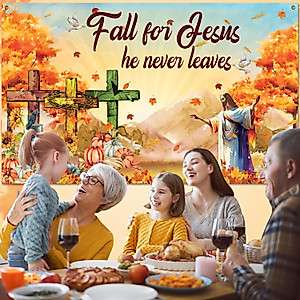 Fall for Jesus He Never Leaves Banner, Fall for Jesus He Never Leaves Decorations, Fall Banner for Christian Fall Decorations, Fall Festival Decorations-71"x44"