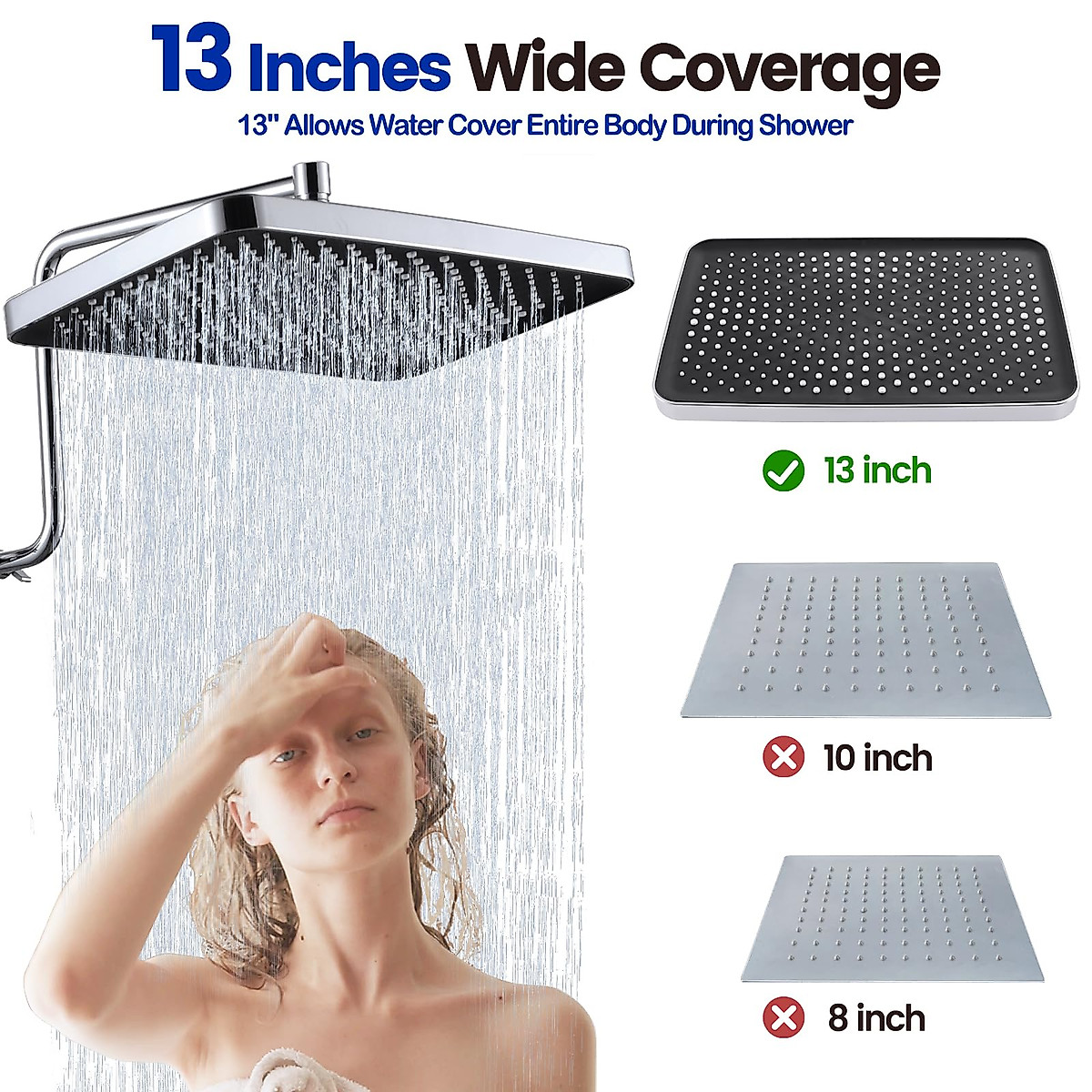 13" Dual Rainfall Shower Head with Handheld Spray Combo, 3 Settings Shower Diverter, Massage Handheld Shower Wand, Adjustable Extension Arm, 71 Inches Extra Long Hose - Polished Chrome