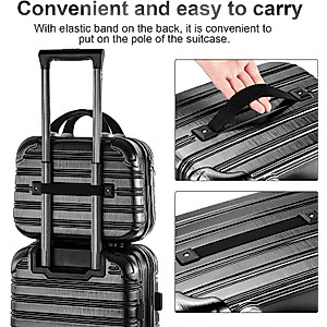 Hard Case Luggage 2 Piece Sets Carry On Luggage Lightweight With Spinner Wheels Rolling Suitcase 22x14x9 Airline Approved PC+ABS TSA Lock Hardshell Travel Carry On Hardside 14/20 Inch 2PCS,Black