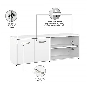Bush Business Furniture Hybrid Low Storage Cabinet with Doors and Shelves, White