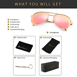 SUNGAIT Women’s Lightweight Oversized Aviator Sunglasses - Mirrored Polarized Lens (2022 Light-Gold Frame/Pink Mirrored Lens, 60) 1603JKF