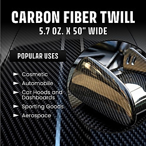 Carbon Fiber Cloth - 3K, 5.7oz x 50” - 2x2 Twill Weave Fabric - 10 Yard Roll