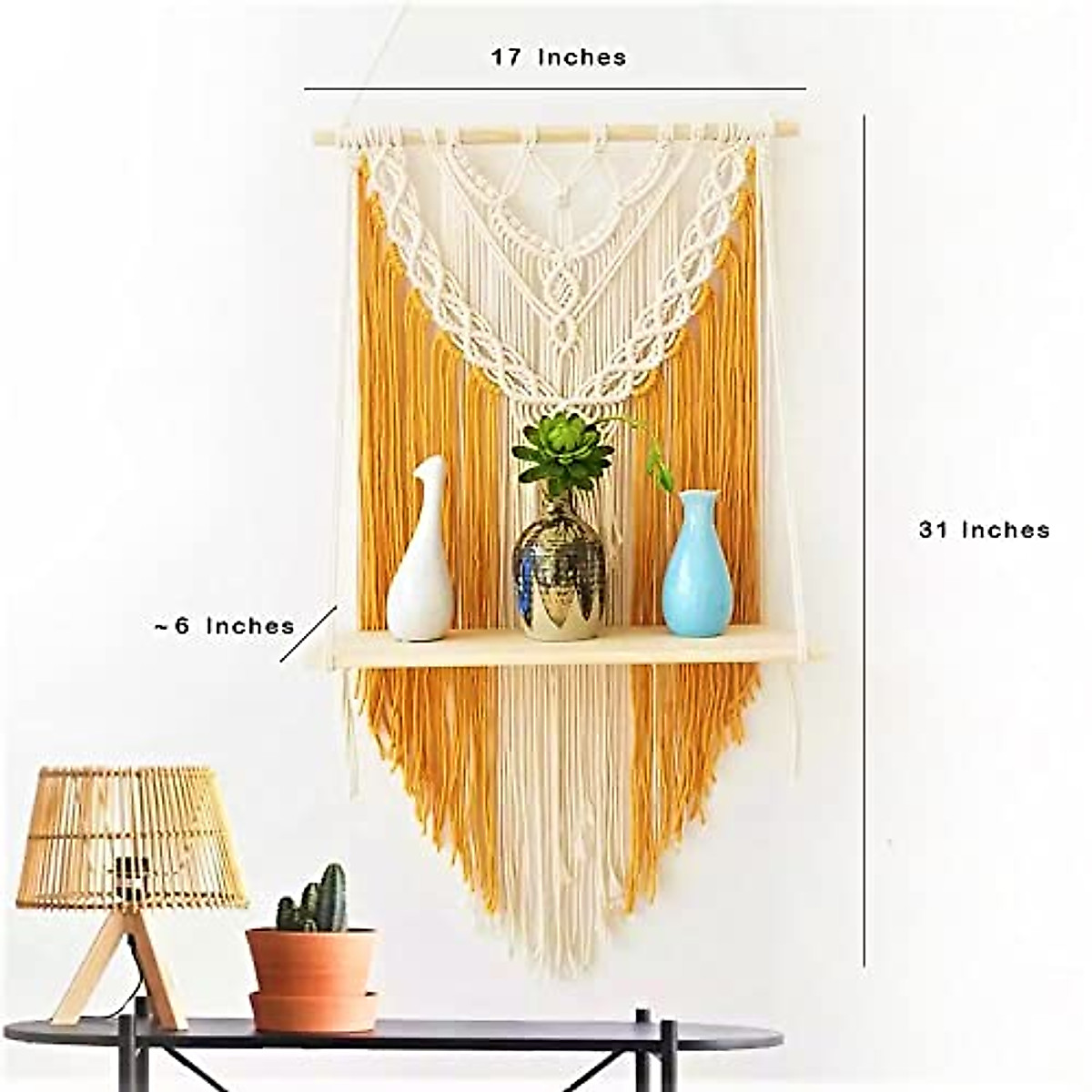 PlanterSam Wall Hanging Floating Macrame with Removable Shelf - 100% Cotton Macrame Hanger Shelf for Indoor Plants - Plant Hanger for Aesthetic Room Decor Included Hardware (Orange)