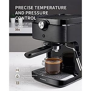 SHARDOR Espresso Machine, Automatic Latte & Cappuccino Maker, 15 Bar Pump Pressure Espresso Coffee Maker with Milk Frother Steam Wand, 1300W, Black