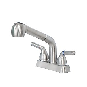 JS Jackson Supplies Dual Handle Pull Out Faucet, Stainless Steel Finish, 4 Inch Center Set, Universal Utility Sink or Laundry Tub ABS Plastic Faucet with Spray Setting