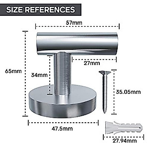 Brushed Nickel Bathroom Towel Hooks Rust Proof Stainless Steel Heavy Duty Clothes Coat Robe Holders 2 Pack Wall Mounted Hooks for Bedroom Kitchen Hotel Outdoor