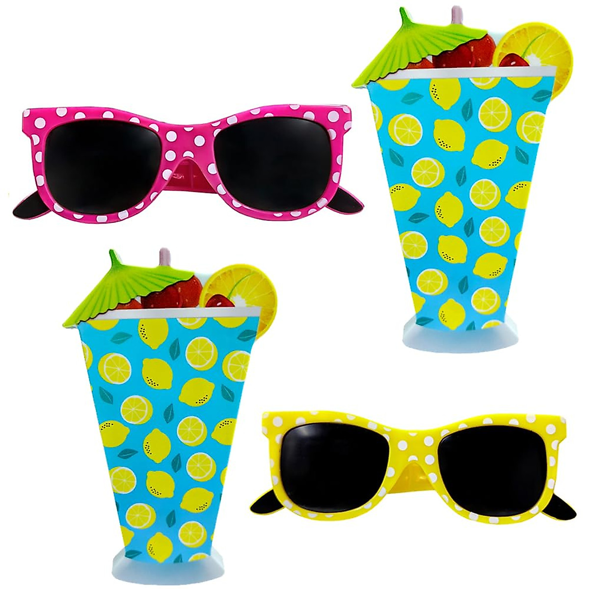 Kirmoo 4 Pieces Beach Towel Clips for Beach Pool & Cruise Chairs Cocktail Sunglasses,Plastic Clothes Pins Beach Towel Holders Secure Clips Set of 4 (Cocktail and Sunglasses)