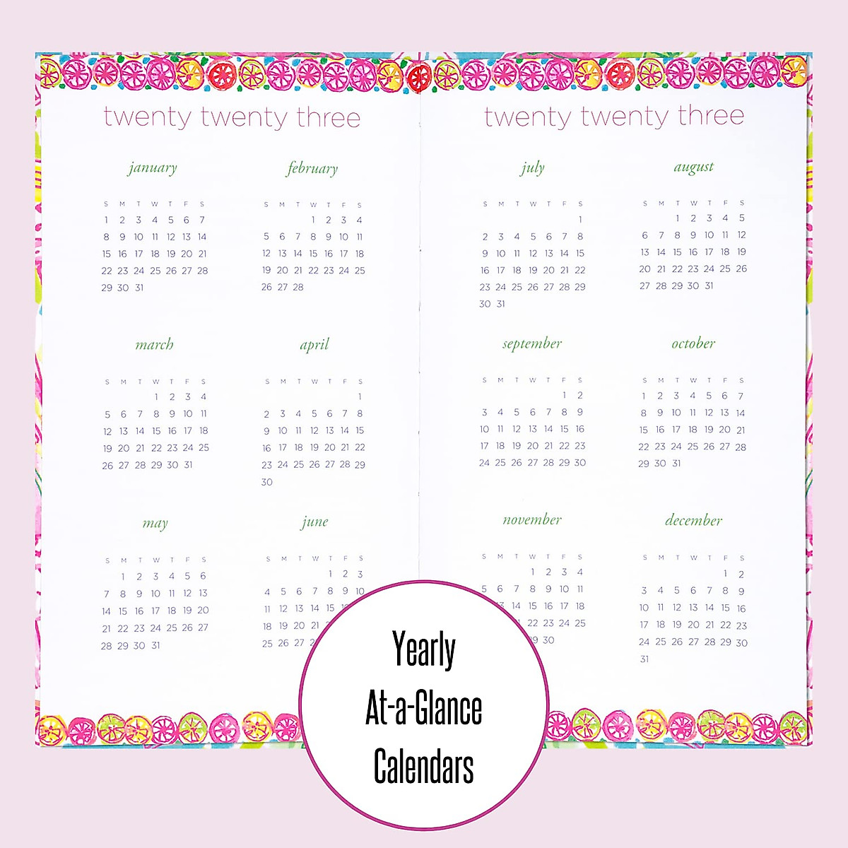 Lilly Pulitzer On The Go Agenda Set, Undated Monthly Pocket Planner with Black Ink Pen, 12 Month Annual Organizer with Notes Pages, Monthly Calendars, and Yearly Overviews, Golden Hour