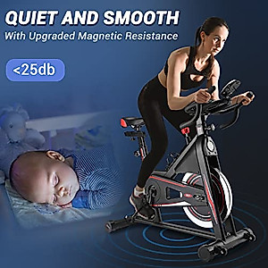 Exercise Bike, DMASUN Magnetic Resistance Pro Indoor Cycling Bike 350lbs Weight Capacity Stationary Bike, Comfortable Seat Cushion, Multi - grips Handlebar, Heavy Flywheel Upgraded Version