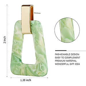 Acrylic Geometric Statement Earrings - Mottled Resin Lightweight Dangle Earrings for Party or Vacation (GREEN)