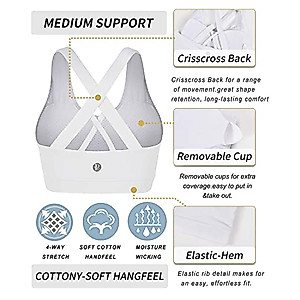 RUNNING GIRL Sports Bra for Women, Criss-Cross Back Padded Strappy Sports Bras Medium Support Yoga Bra with Removable Cups(2355D-White,L)