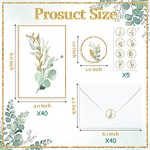 BeYumi 85Pcs Gold Greenery Greeting Cards with Envelopes Stickers Watercolor Botanical Note Cards Green Plant Thank You Blank Card for Birthday Wedding Graduation Anniversary Baby Shower Bridal Shower