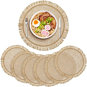 Bencailor 6 Pcs Jute Woven Placemats Natural Braided Placemats Heat Resistant Decorative Table Mats Set of 6 Boho Vintage Placemats for Home Dining Kitchen Parties Decoration(Round)