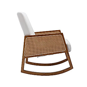 QQU Modern Rocking Chair, Linen Nursery Glider Rocker with Padded Seat Solid Wood Base, Comfy High Back Arm Chair for Living Room, Bedroom, Baby Room (Beige)