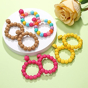4 Pairs Rattan Earrings for Women Boho Raffia Ball Hoop Dangle Earring Set Handmade Summer Beach Earrings Lightweight Straw Wicker Braid Earrings Gifts (4Pairs Dangle Earrings)