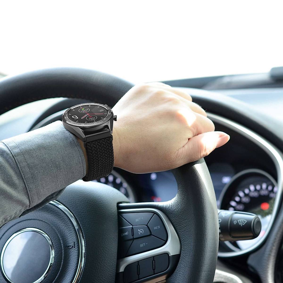 BISONSTRAP Nylon Watch Bands 20mm, Adjustable Braided Loop Straps for Men and Women,Black with Black Buckle