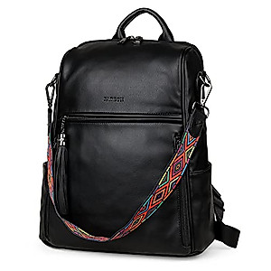 FADEON Leather Backpack Purse for Women Designer Travel Backpack Purses PU Fashion Ladies Shoulder Bag with Tassel Black