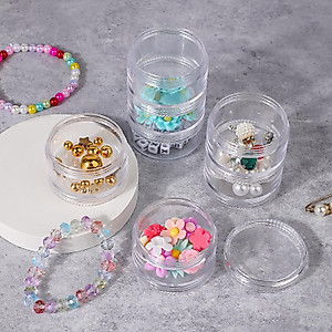 Hariendny 2 Sets Round Stackable Containers 5 Layer Clear Stackable Bead Storage Plastic Storage Jars Plastic Cosmetic Storage Box Art Craft Accessory Organizer Box for Jewelry Beads Buttons