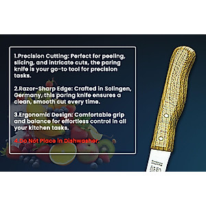 SMI Solingen Bird Beak Knife Germany Paring Knife Set Wooden Handle Peeling Knife for Fruits and Vegetables Knife Straight & Curved Stainless Steel Sharp Blade, Not Dishwasher Safe